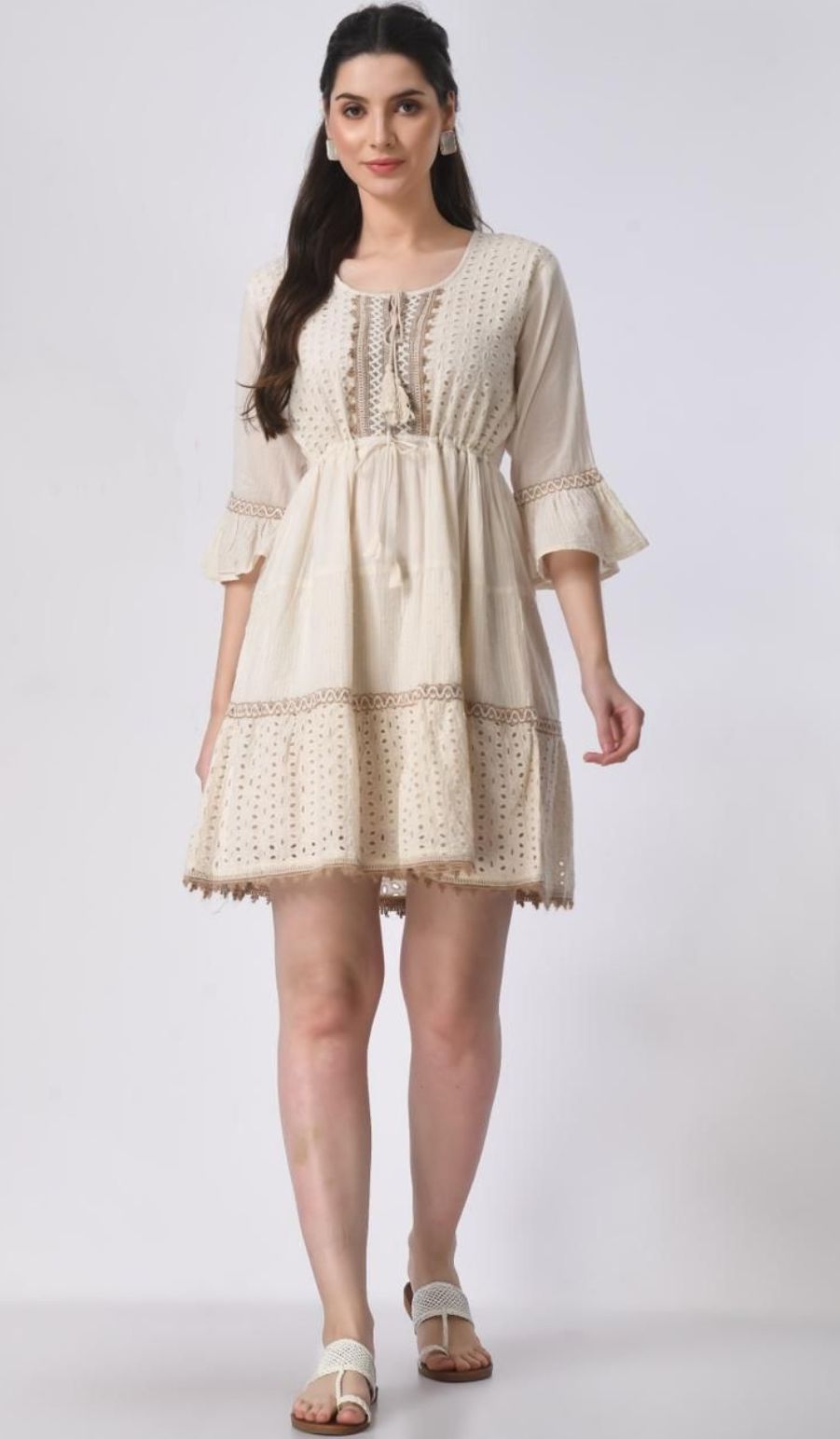 Oatmeal, Short Dress, Wide Bottom Design, Med Sleeve – bellarooh